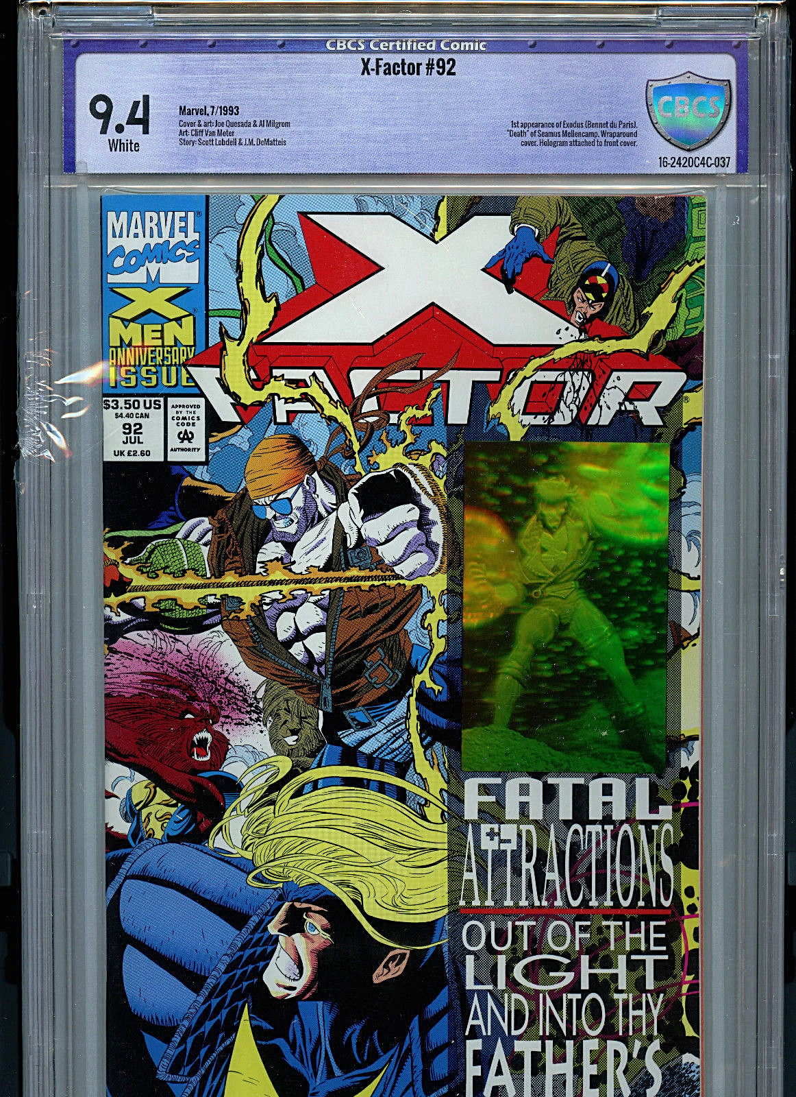 X-Factor #92 Hologram CBCS 9.4 NM 1993 Comic Fatal Attraction Marvel ...