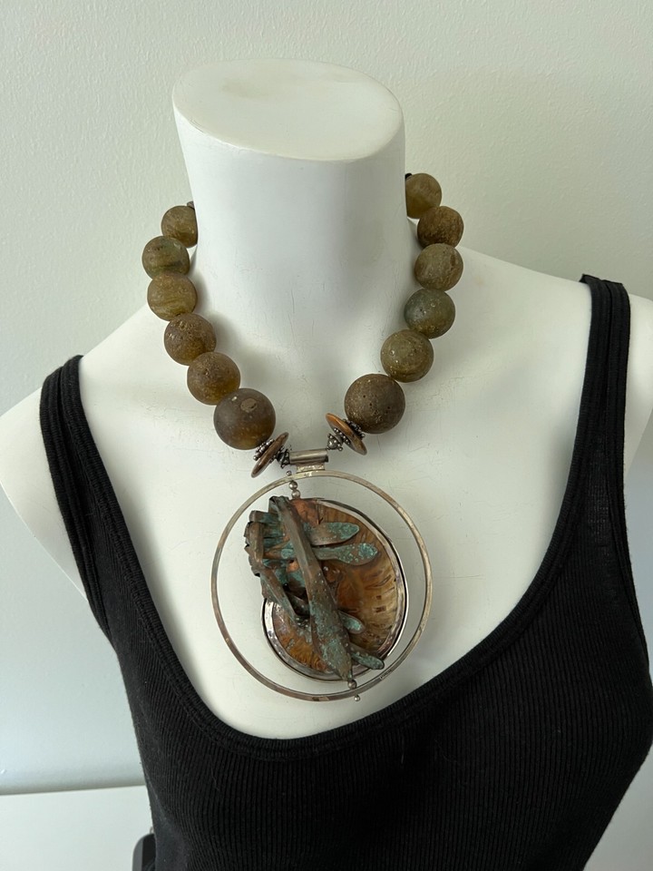 JANE SIGNORELLI Ammonite Fossil Copper Stone Necklace, Unsigned | eBay