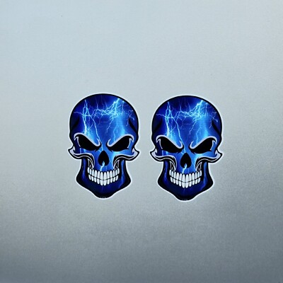2x Blue Lightning Bolt Storm Biker Skull Vinyl Sticker Decal For Car ...