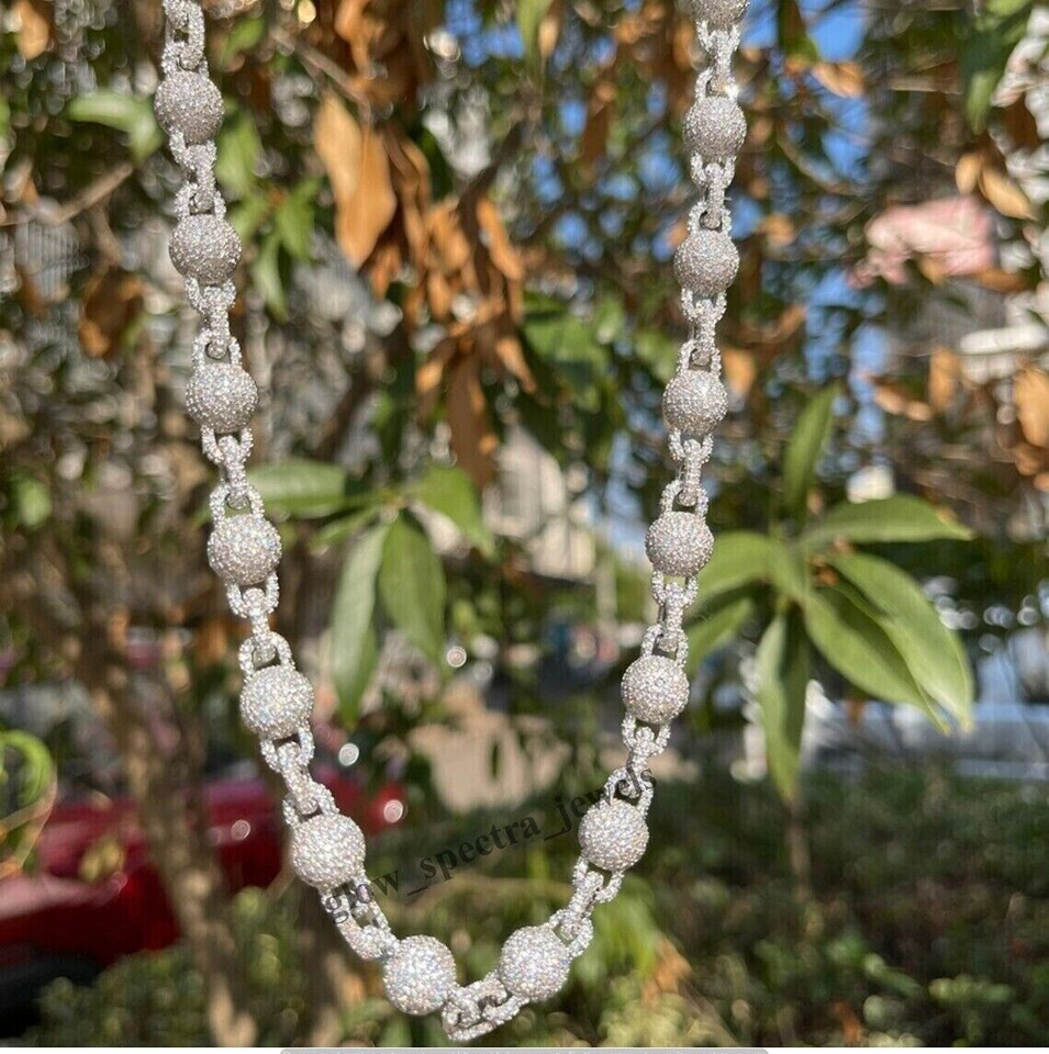 925 Sterling Silver Round Simulated Diamond Unique Ball Chain Necklace ...