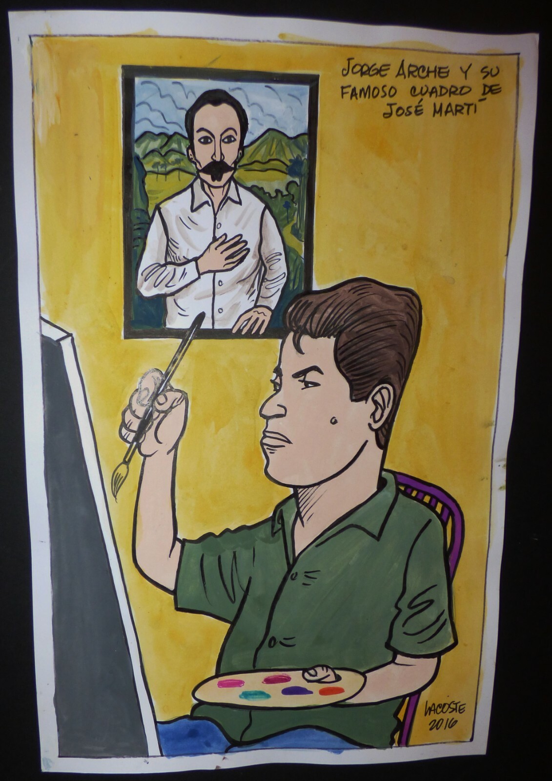 Cuba Artist JORGE ARCHE / Signed Drawing by LACOSTE Shows JOSE MARTI ...
