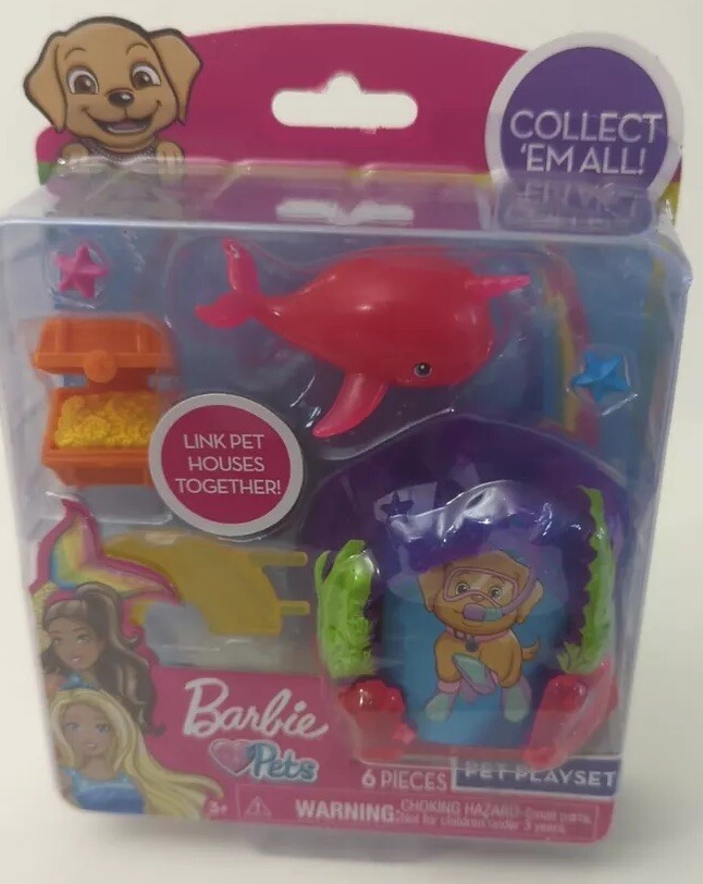 MATTEL BARBIE PETS 6 PIECE PLAYSET Unicorn of the Sea Creature Narwhal ...