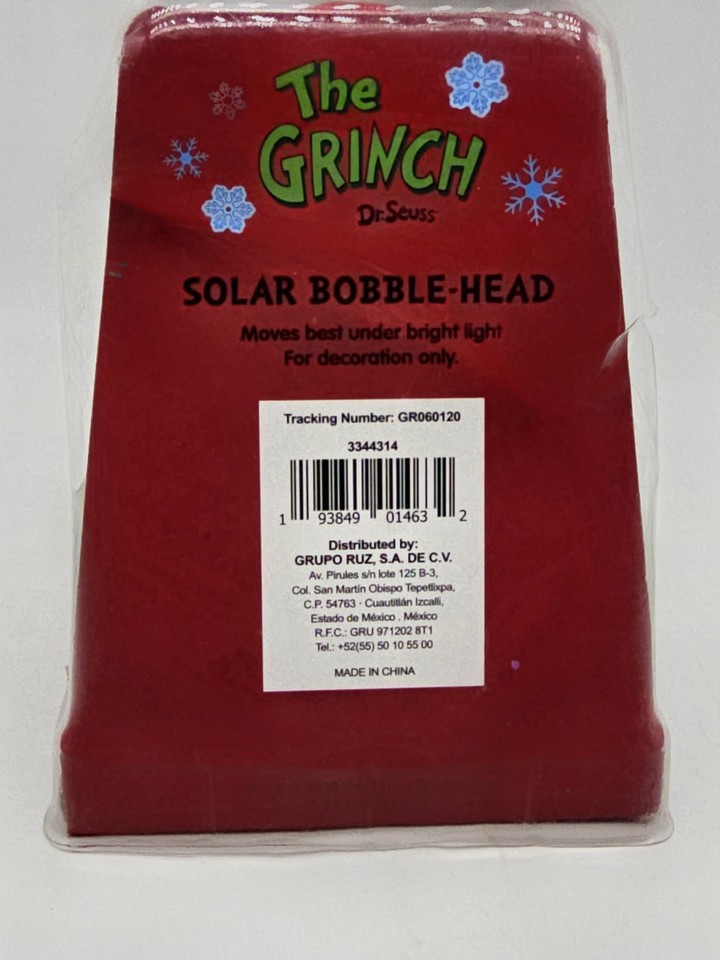THE GRINCH Christmas Holiday SOLAR BOBBLE HEAD Ruz NEW Dr. Seuss RARE ...