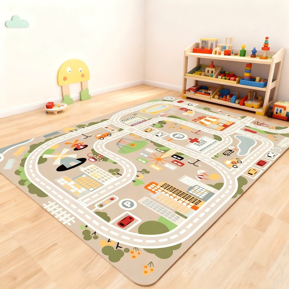 Interactive Kids Children's Rugs Town Road Map City Rug Play Village ...