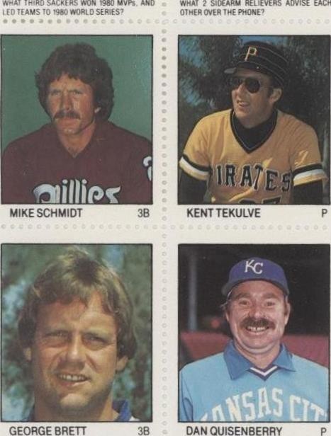 1983 Fleer Stamps - Block of Four Mike Schmidt, George Brett, Kent ...