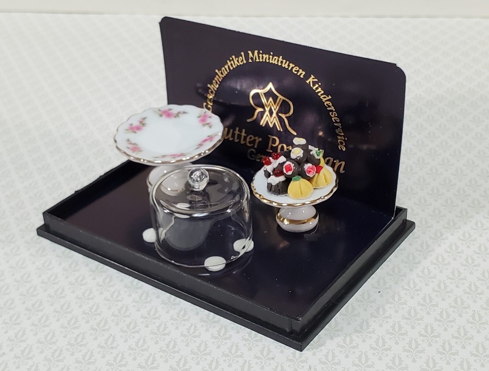Dollhouse Cake Stand with Lid and Treats Platter Reutter Porcelain 1:12 ...