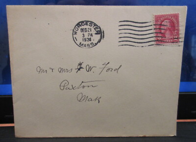 U S Stamped Envelope; 2¢ Washington, Postmarked 21 Dec 1931 , Worcester ...