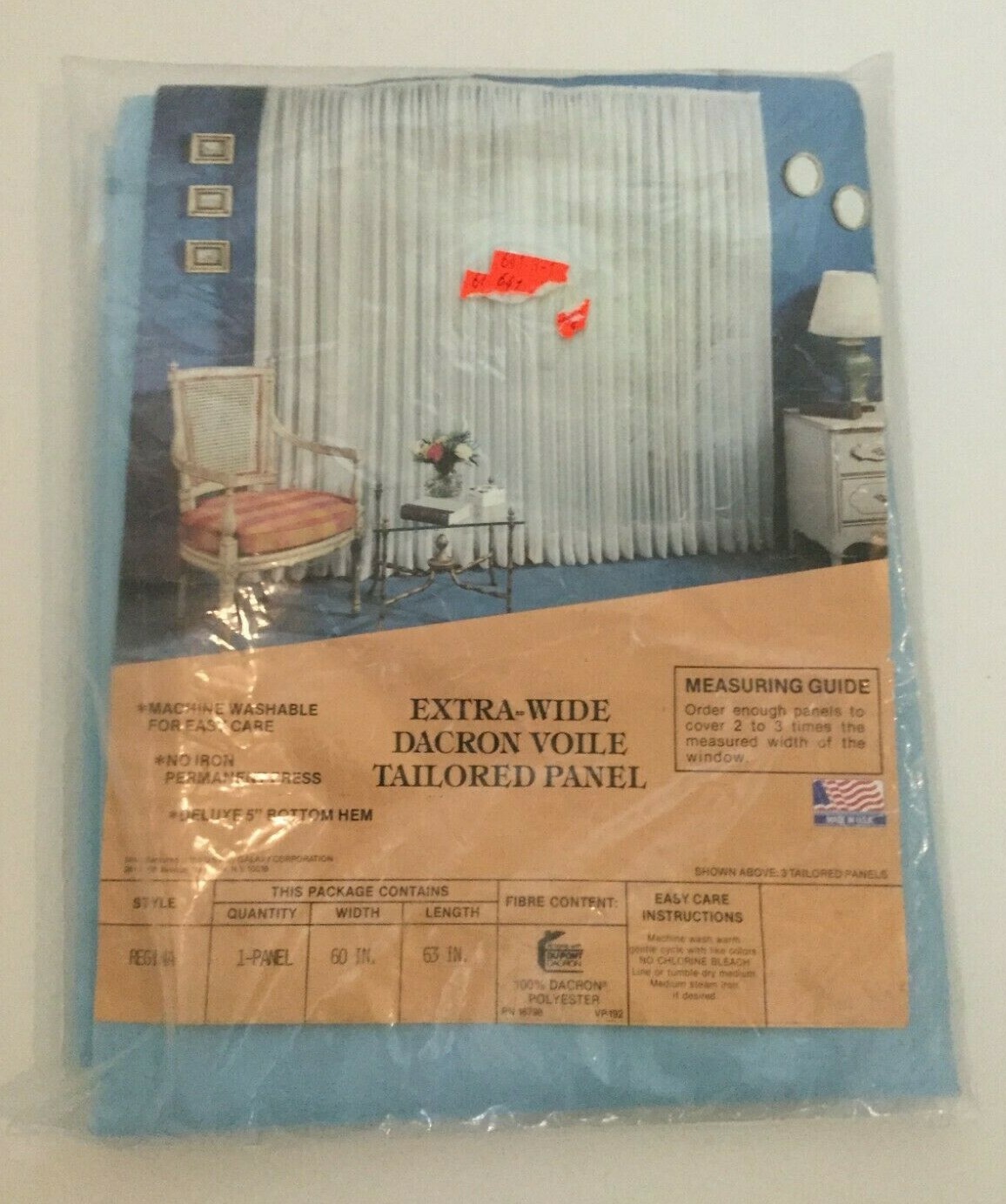 Vintage Curtain Panel Dacron Voile Light Blue 63 Inch Long Extra Wide ...