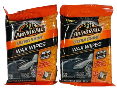 Lot Of 2 Armor All Ultra Shine Wax Wipes Fast Waxing Long Lasting 12 ...