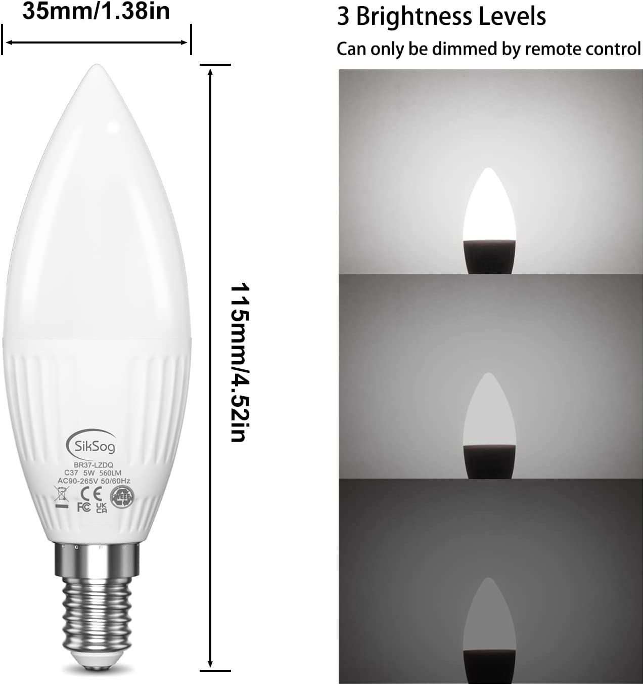 E12 LED Bulb Color Changing Candelabra Light Bulb with Remote Control ...