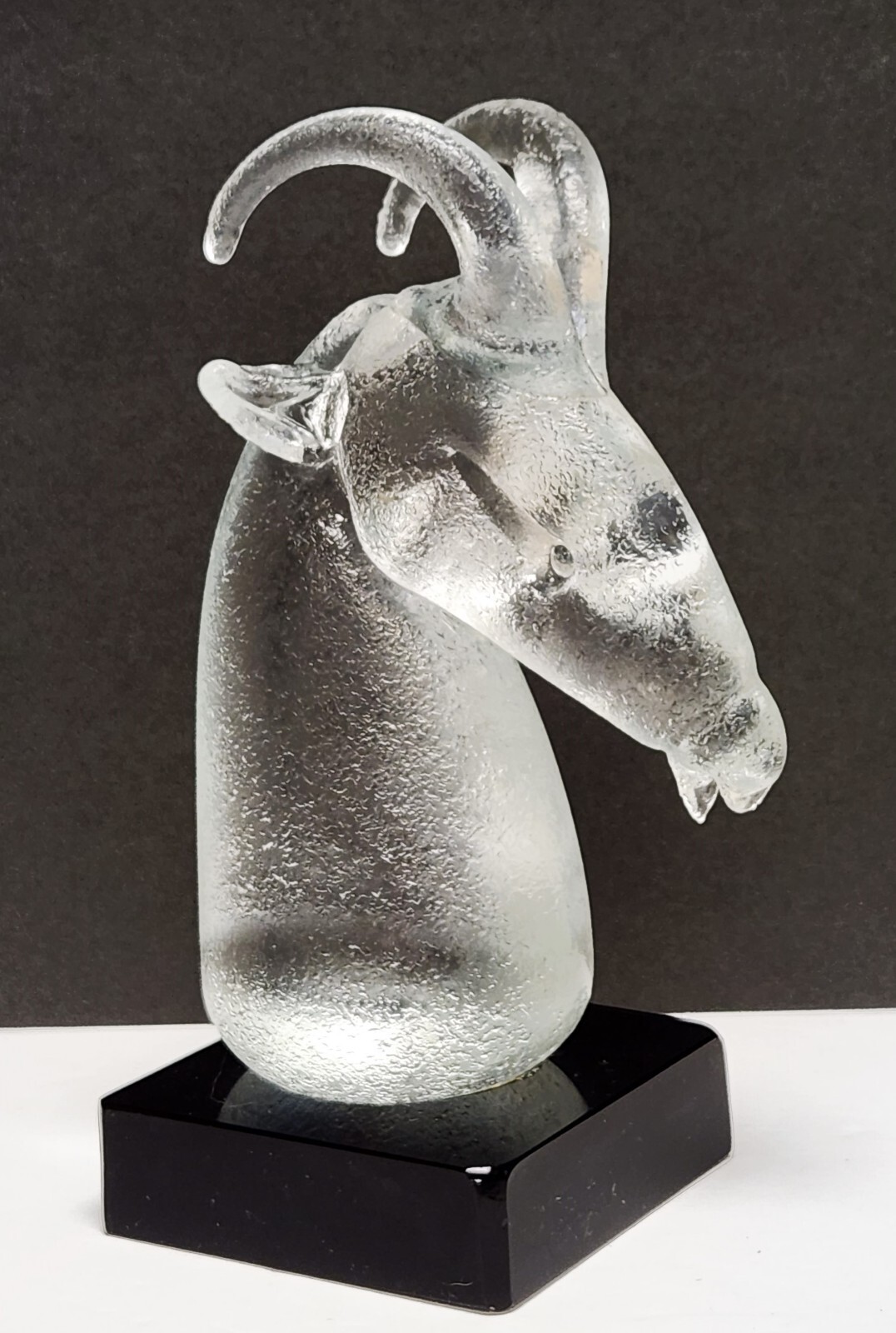 Robla Clear Textured Art Glass Rams Head Figure Statue on Base 7.5" x 4 ...