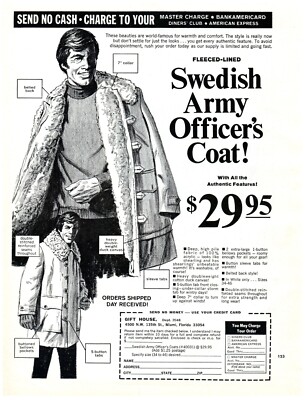 1972 Gift House Print Ad, Swedish Army Officer's Coat Order Form ...