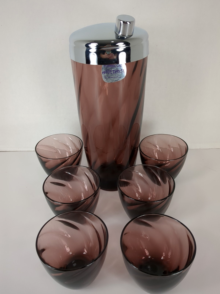 Vintage Moroccan Amethyst Hazel Atlas Home Bartender 8 pc Cocktail Set ...