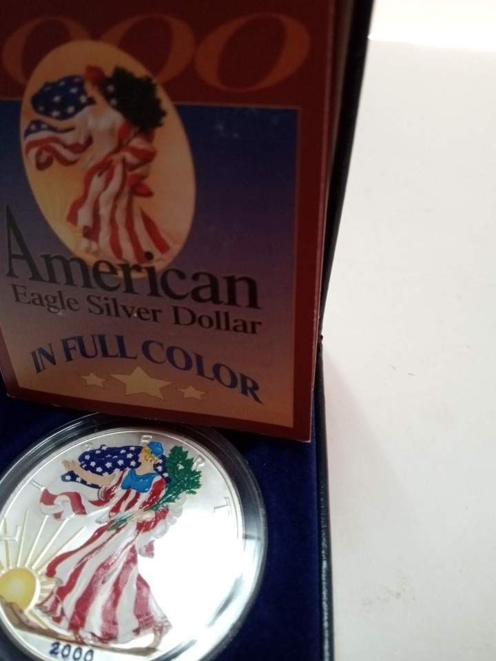 2000 American Silver Eagle Colorized 1 Oz Fine .999 In Capsule/Box, COA ...