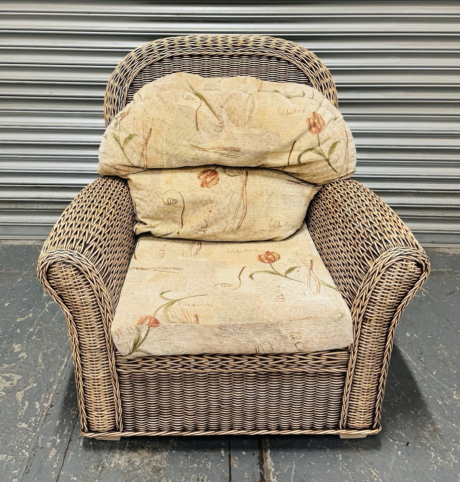 Armchair Rattan Cane Conservatory Chair Removable Cushions | eBay UK