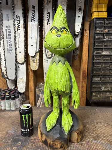 The GRINCH Chainsaw Carving GRINCH Monster BLACK WALNUT Wooden Statue ...