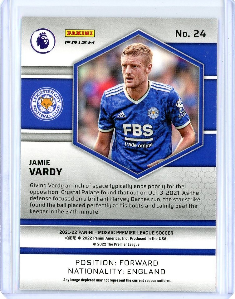 2021-22 Panini Mosaic EPL Jamie Vardy Silver Mosaic Prizm Parallel #24 ...