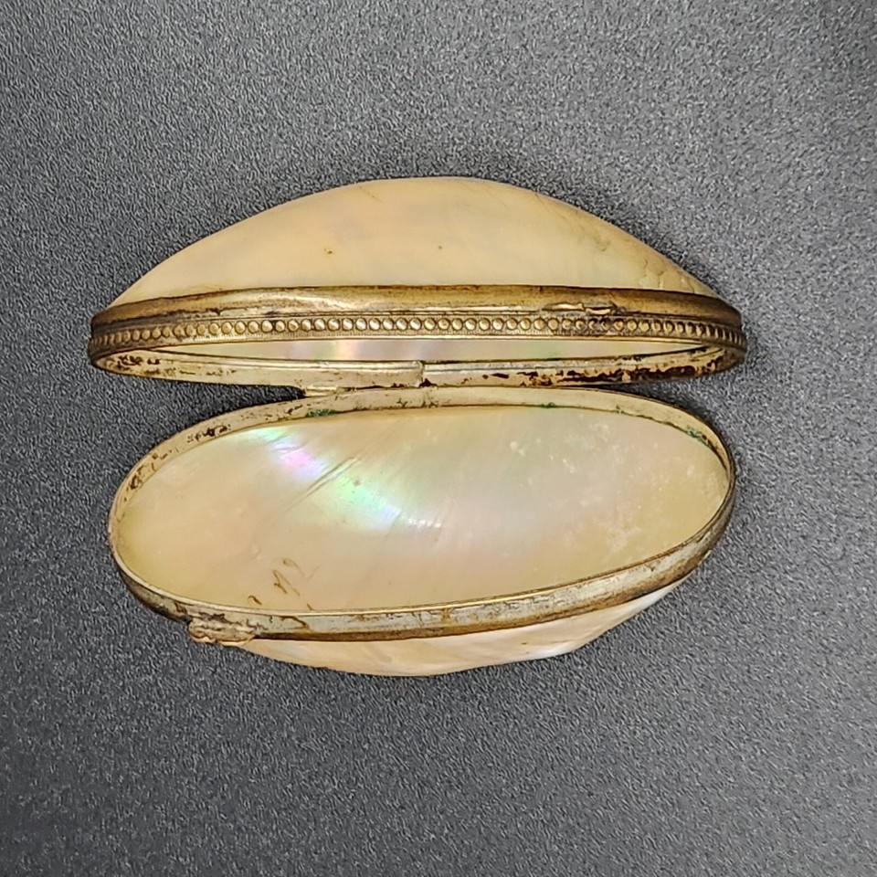 Antique Hand Made Mother of Pearl Shell Hinged 3"L Trinket Sewing Box ...