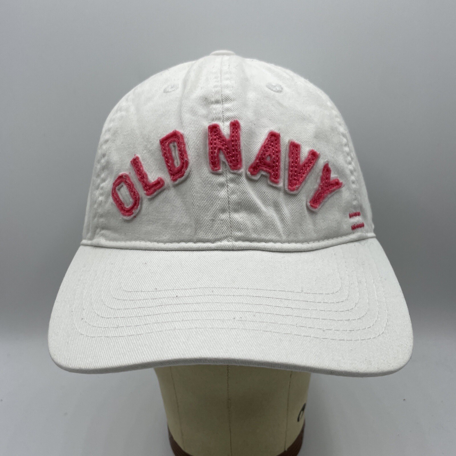 Old Navy Hat Womens Strapback One Size White Twill Pink Applique ...