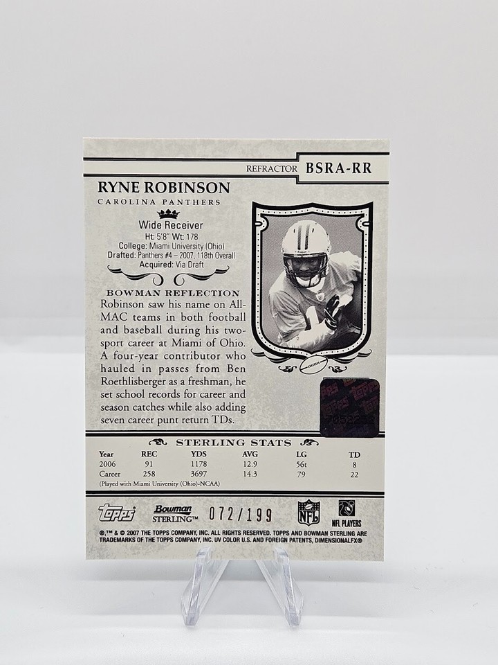 2007 Bowman Sterling Ryne Robinson Carolina Panthers RC Auto Refractor ...