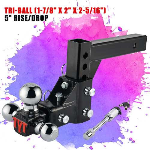 TYT Adjustable Trailer Hitch Towing Ball Mount, Tri-Ball (1-7/8" X 2" X ...