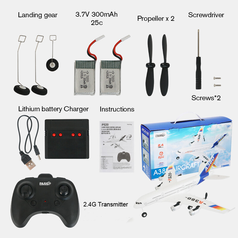 Airbus A380 2.4G RC Plane 2CH 6-Axis Gyro 420MM Wing Remote Control ...