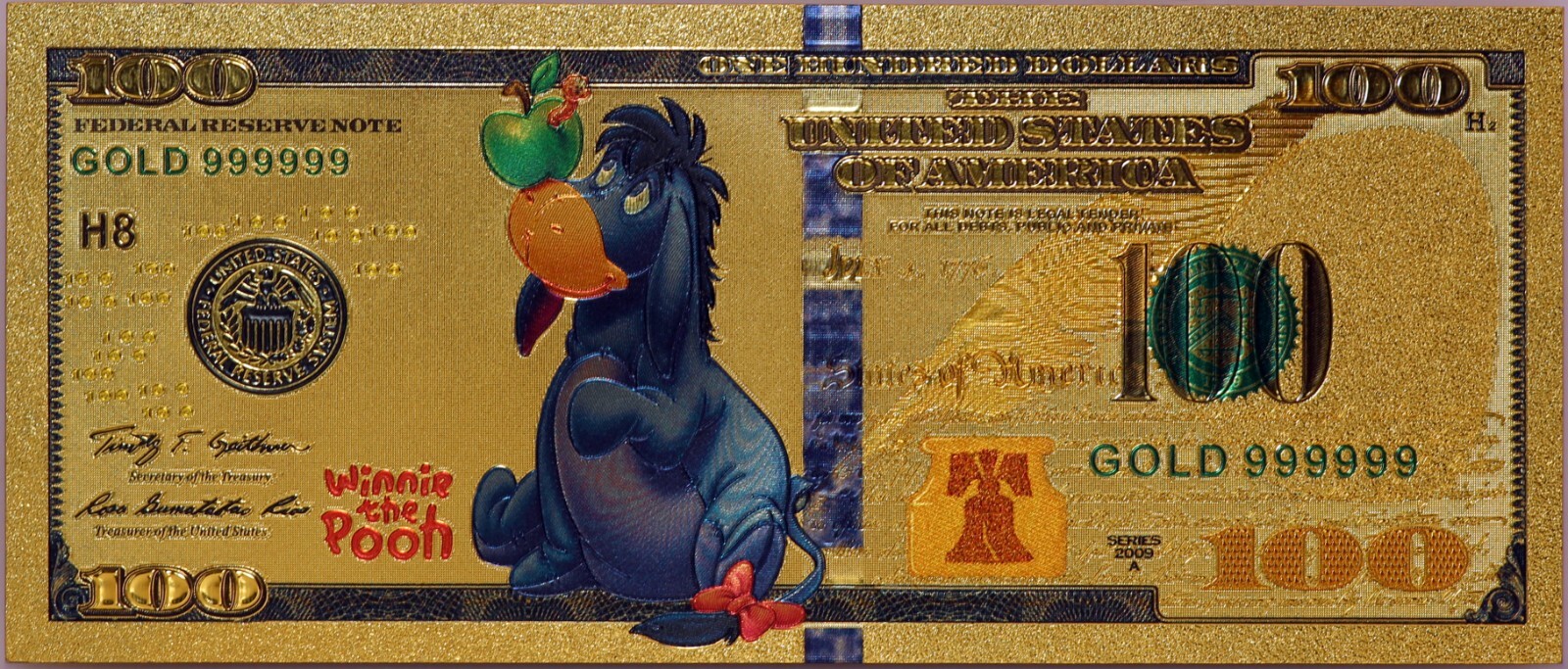 Disney Winnie the Pooh Eeyore 24K Gold Foil Novelty Note Bill XX057