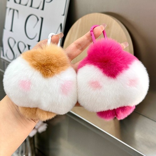 Cute Real Rabbit Fur Keychain Bag Charm Pompom Bag Purse Phone Furry ...