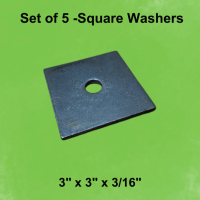 3" x 3" x 3/16" Square Steel Washers-Set of 5, 1/2" hole, mild steel ...