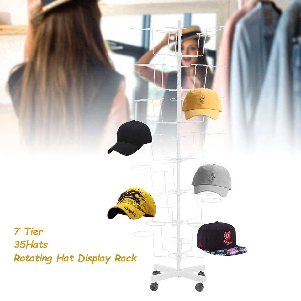 7 Tier Hat Display Stand Adjustable Rotating Cap Rack Retail Metal ...