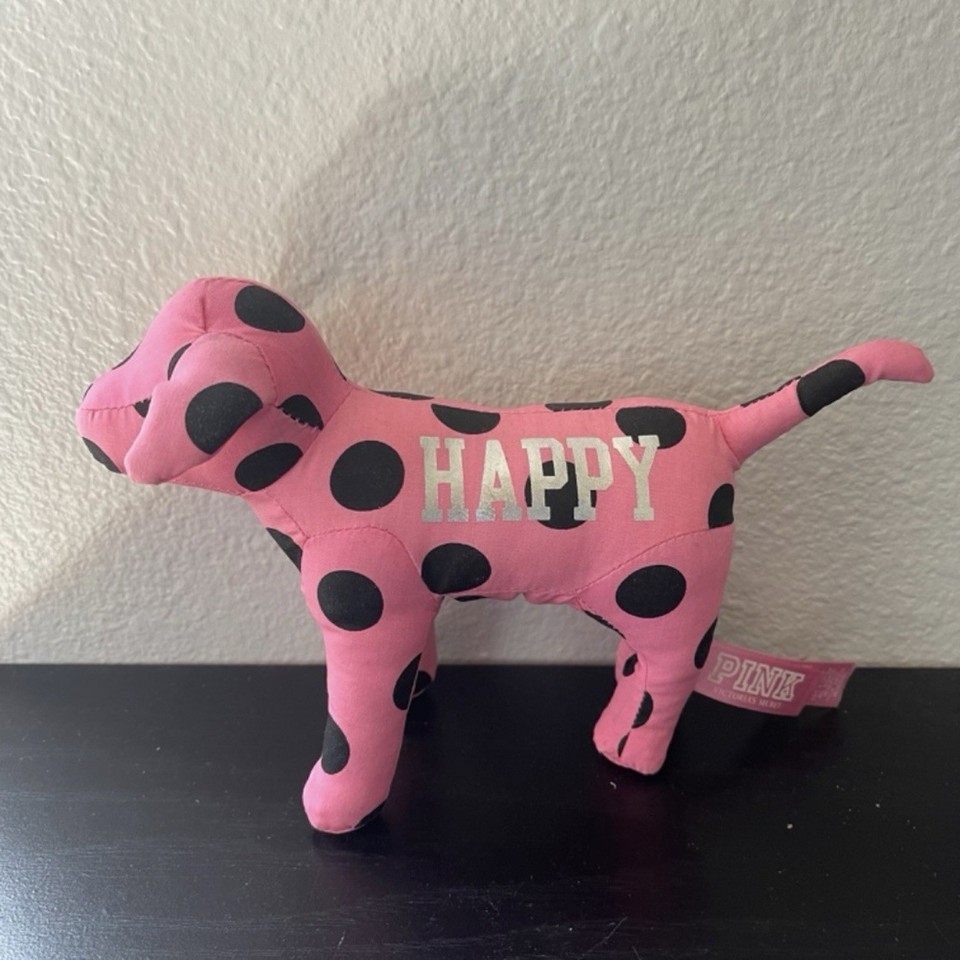 Victorias Secret VS PINK Mini Dog Polka Dot Black Happy Foil Stuffed ...