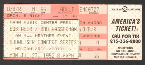 BOB WEIR ROB WASSERMAN CONCERT TICKET STUB JULY 27 1992 MANN MUSIC ...