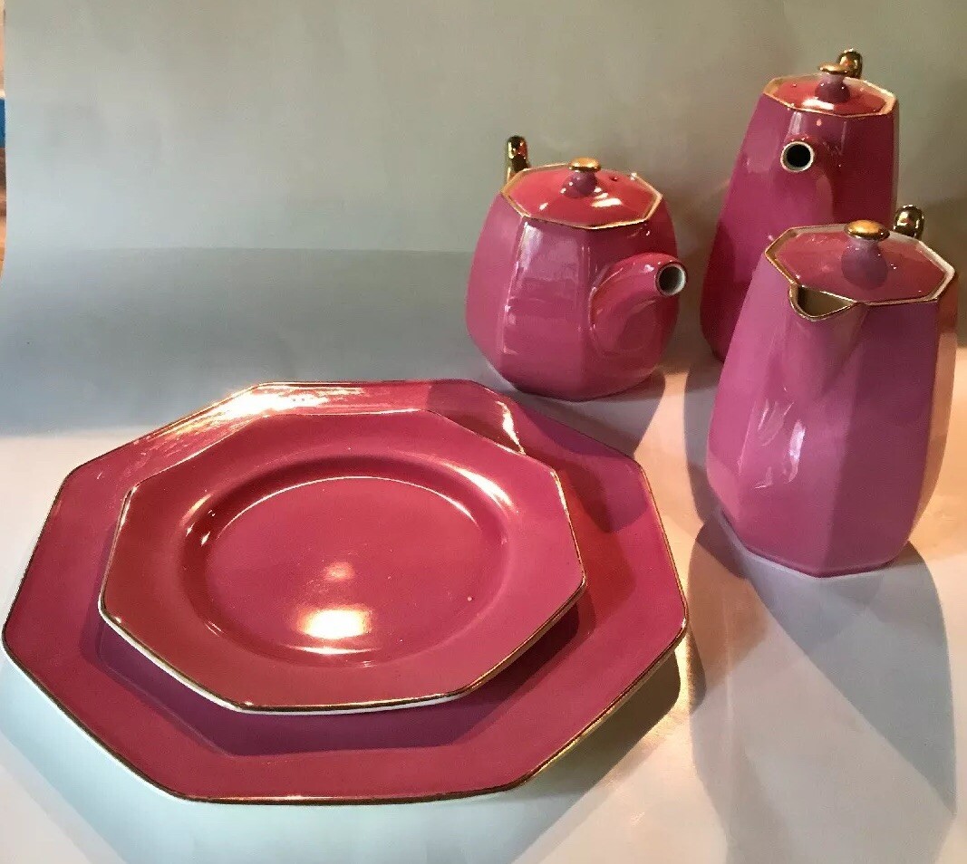 Regal Pottery Co.~England Regal WarePink/Gold Tea,Coffee,Demitasse Pots ...