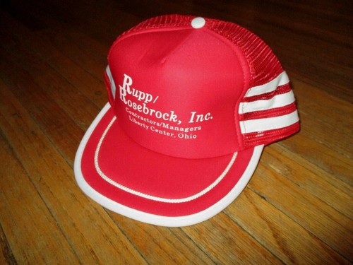 vtg RUPP ROSEBROCK HAT Meshback Trucker Cap Red White Stripe Liberty ...