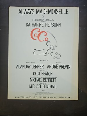 Always Mademoiselle ~ Coco 1969 Sheet Music Katharine Hepburn Andre ...
