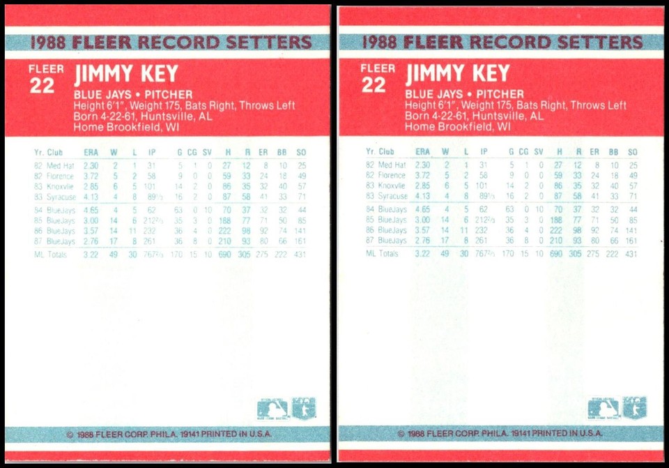 Fleer Record Setters Jimmy Key (2) Card Lot - FINAL HOURS – GRAB IT ...