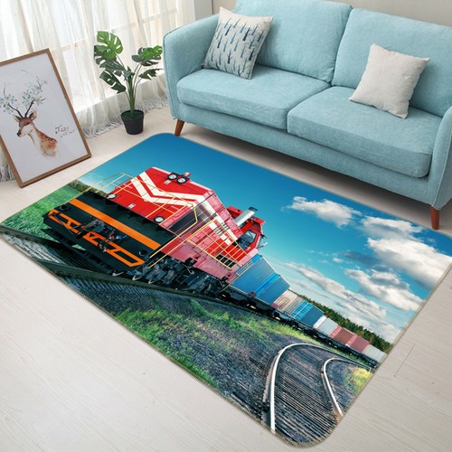 3D Red Train Railway A176 Transport Game Non Slip Rug Mat Photo Carpet ...