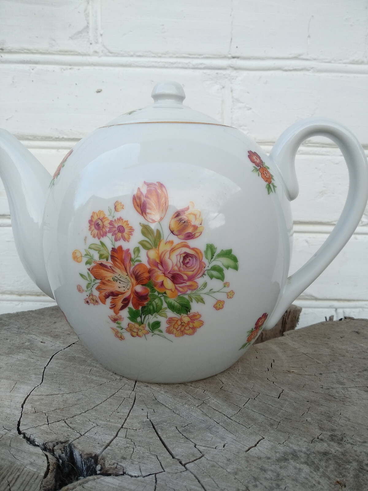 Vintage Royal Dux Bohemia Large Porcelain Tea Pot Floral Print 1,2L tea ...