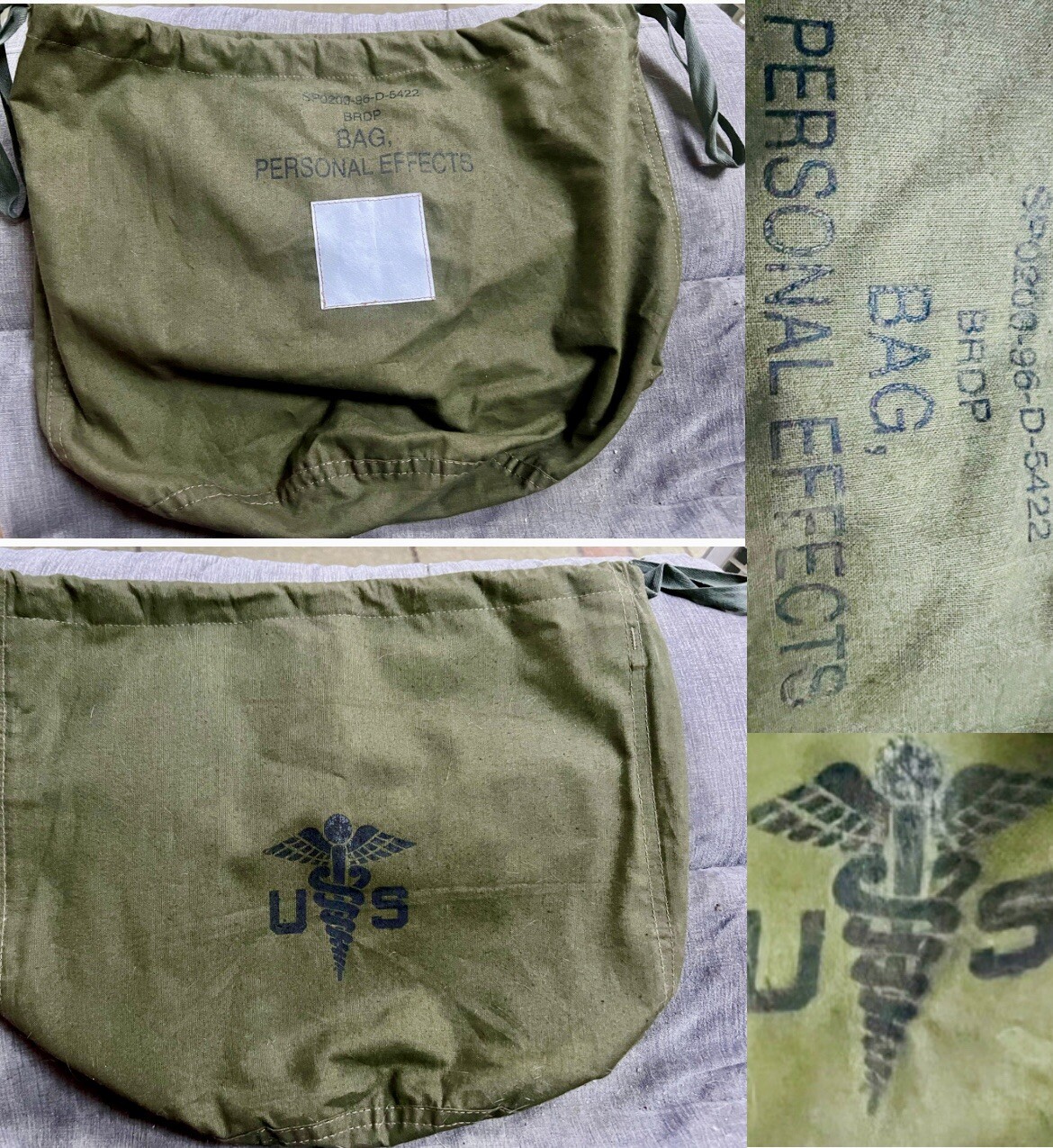 US ARMY Military Drawstring Patient's Effects Belongings Satchel Bag | eBay