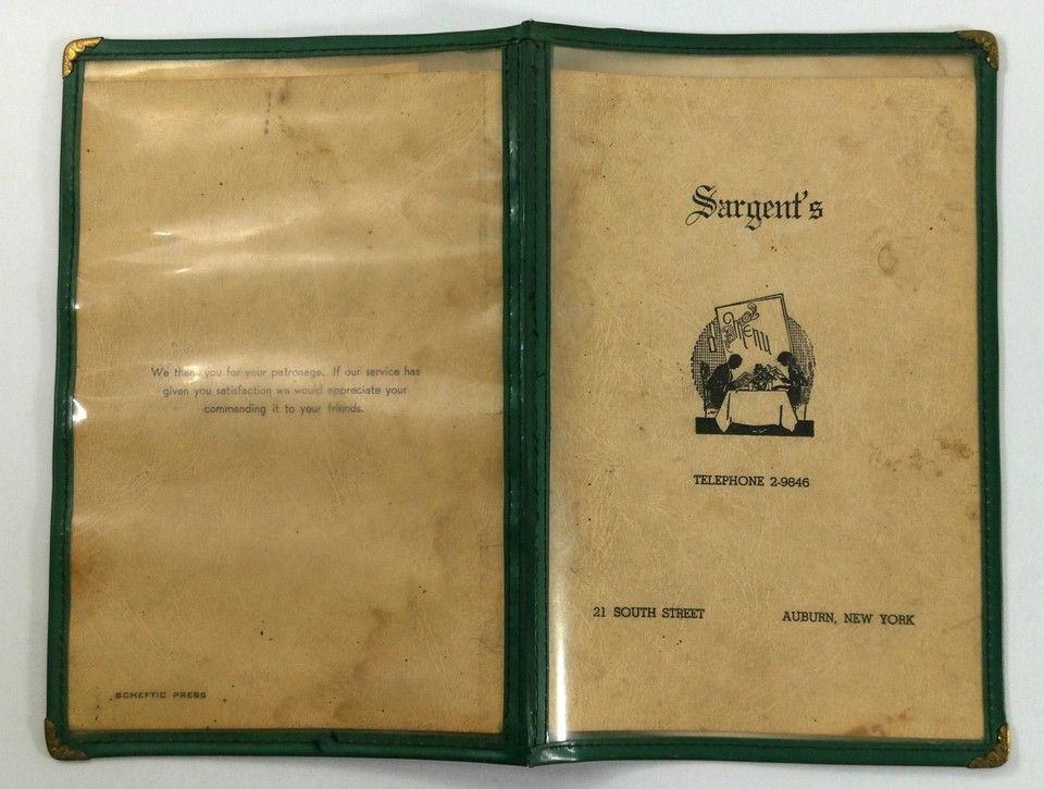 1940's Original Vintage Menu SARGENT'S Restaurant Auburn New York $.30 ...