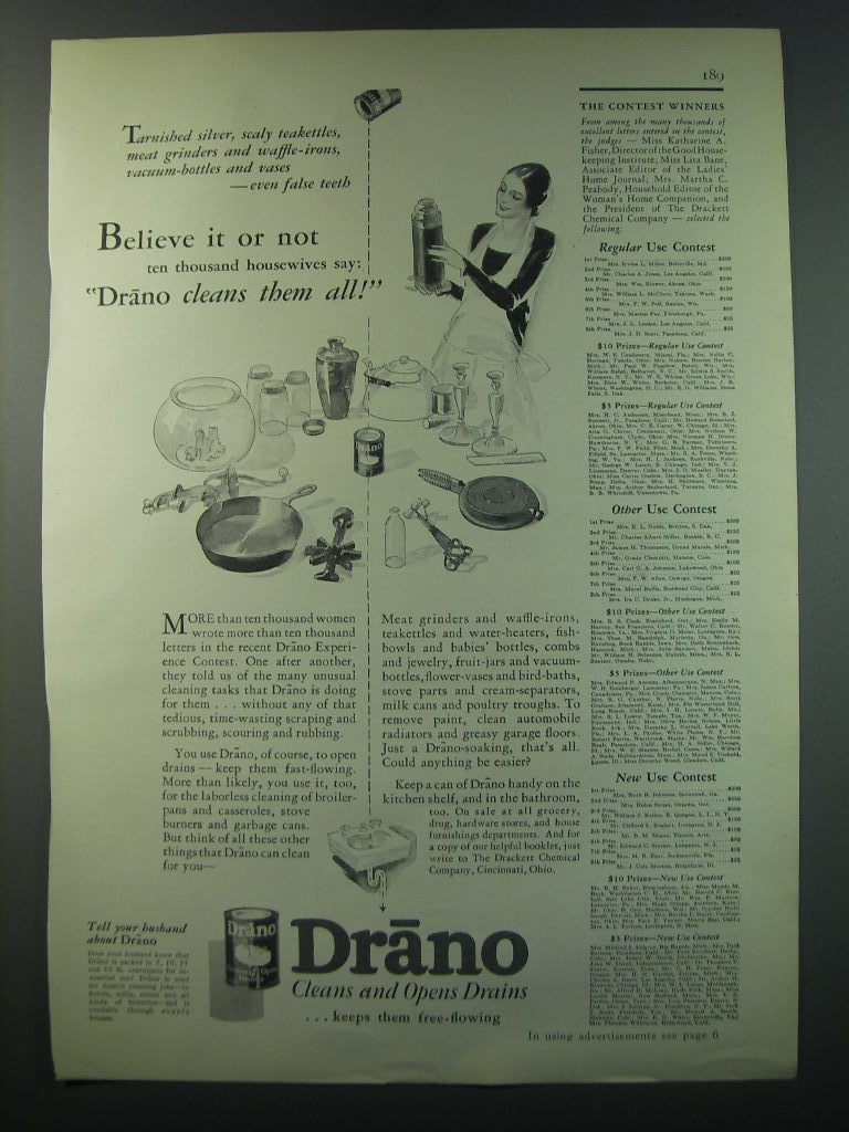 1930 Drano Drain Cleaner Ad - Believe it or not ten thousand housewives ...