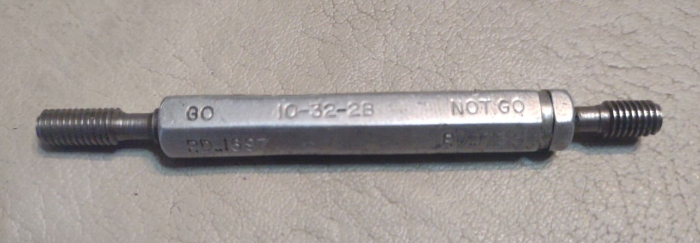 10 32 UNF 2B THREAD PLUG GAGE #10 .190 .1900 GO NO GO PDs = .1697 ...