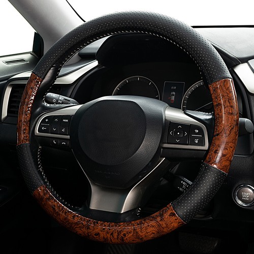 38cm Wood Grain Car Steering Wheel Cover Leather Breathable Non Slip ...