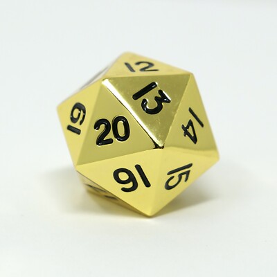 Massive 35mm Solid Metal D20 Spin Down Life Counter Dice Bright Gold ...