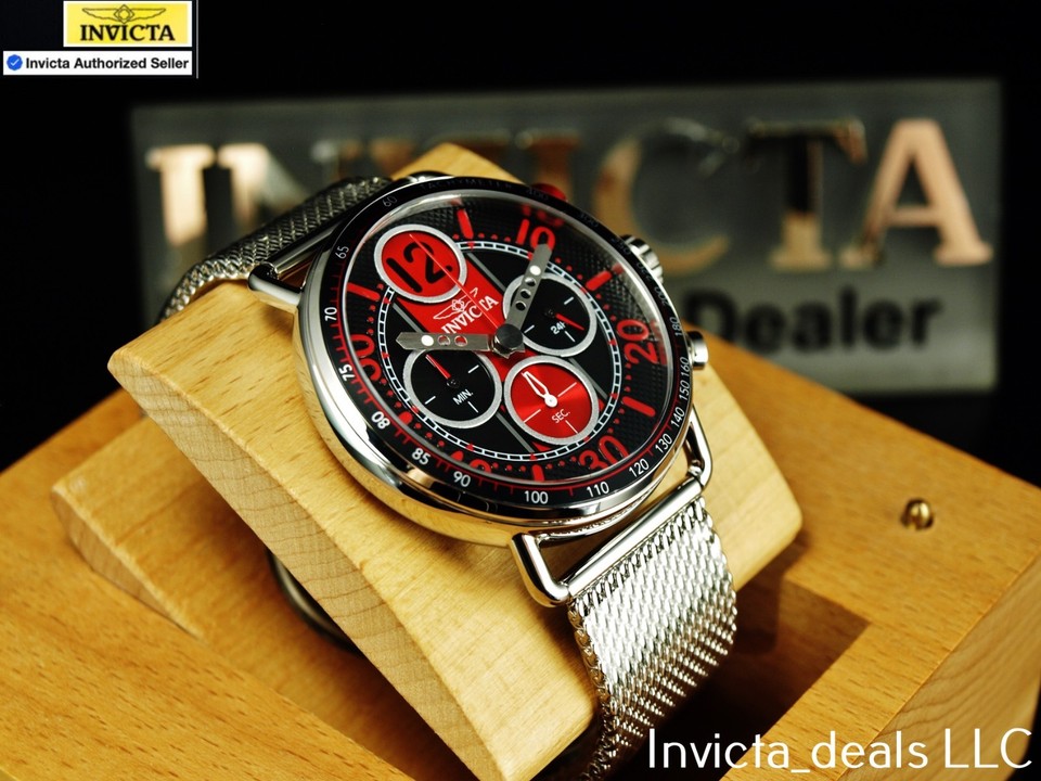 Invicta Men's 44mm Speedway GEARSHIFT Chronograph RED DIAL Silver Tone ...