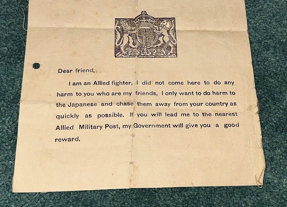 Rare WWII Blood Chit Written in Burmese English Army Air Forces Named P ...