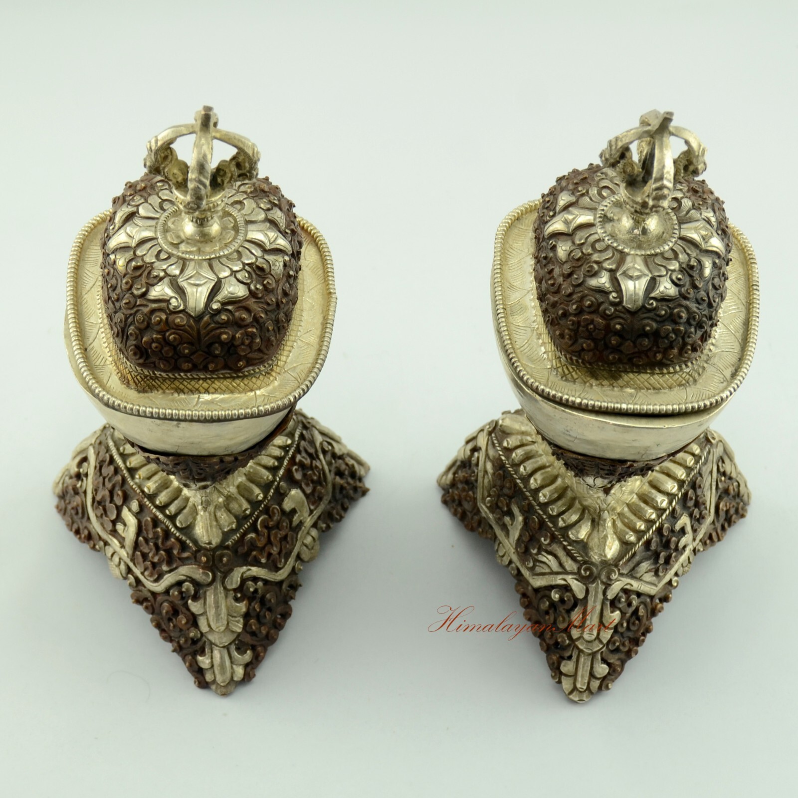 Oxidized Copper Alloy with Silver Plated Hand Carved Tibetan Buddhist ...