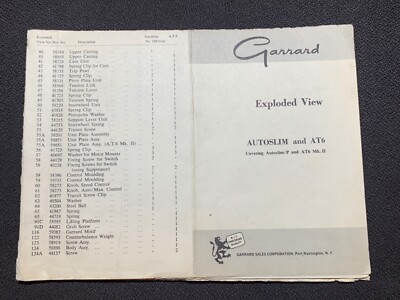 Garrard Autoslim AT6 Exploded View Service Manual Turntable Original | eBay
