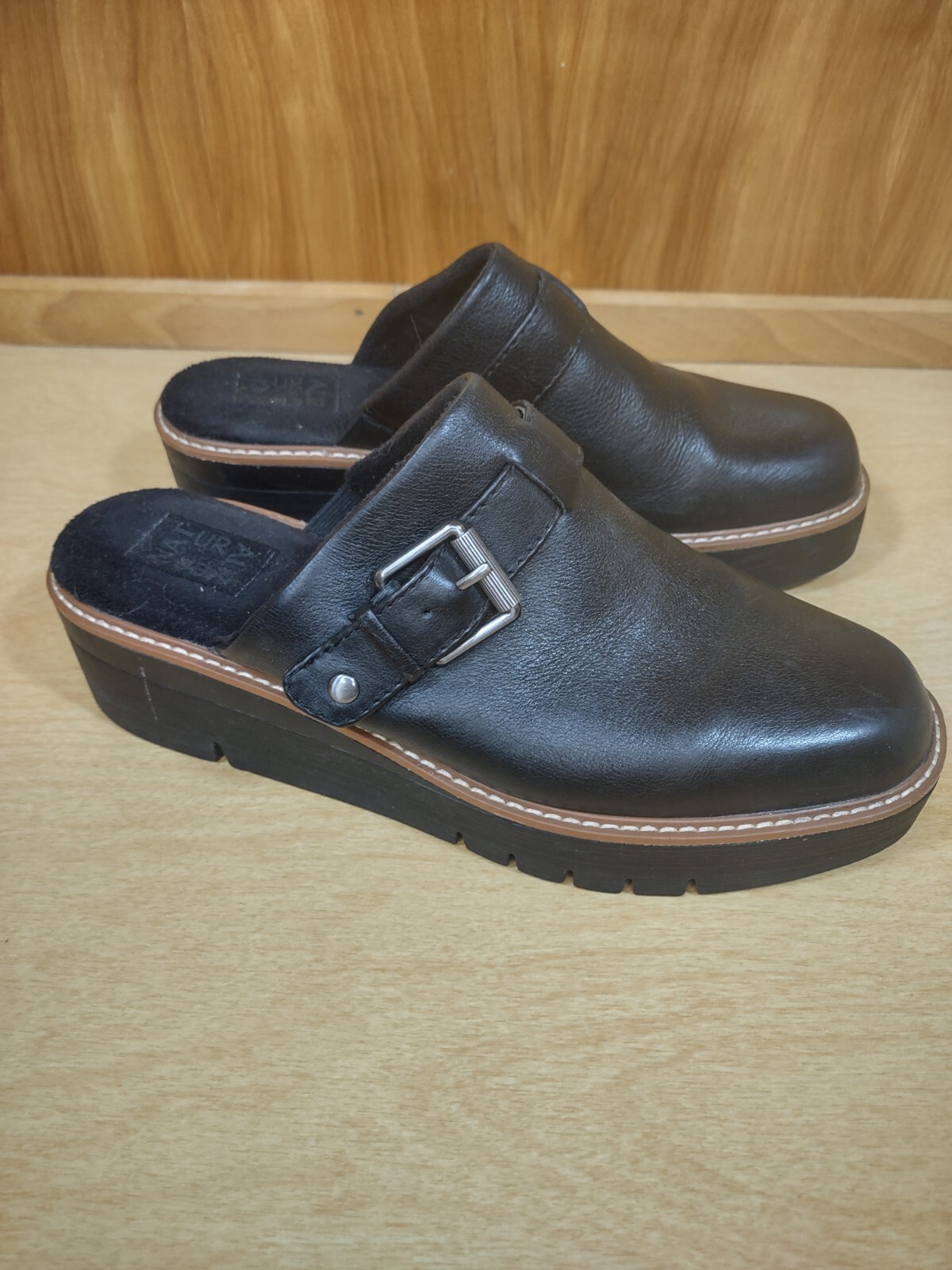 Naturalizer Black Leather Wayde Mule Clog Slipon Squa… - Gem