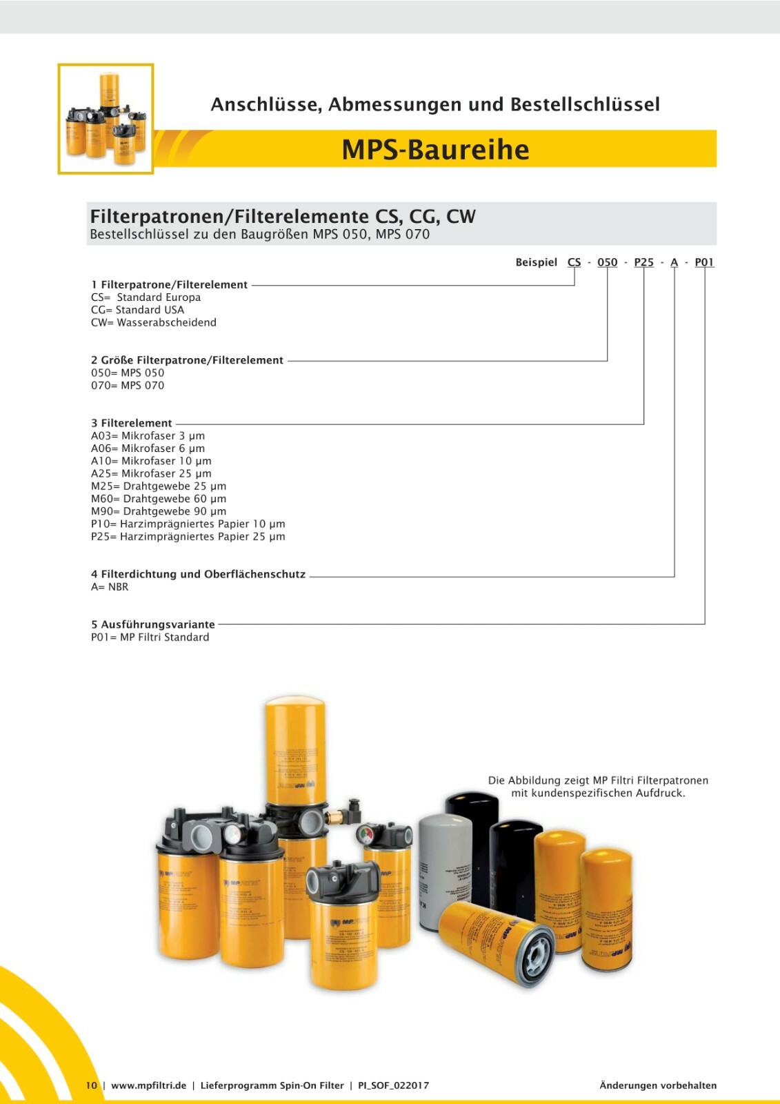 MPS-050-S-G1-M90-A-T MP Filtri Leitungsfilter mit Spin-on Filterpatrone ...